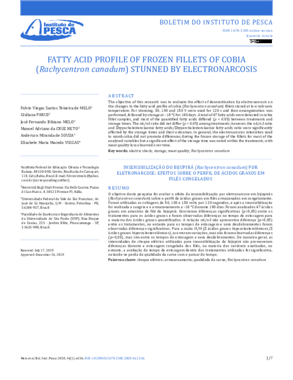 (PDF) FATTY ACID PROFILE OF FROZEN FILLETS OF COBIA (Rachycentron ...