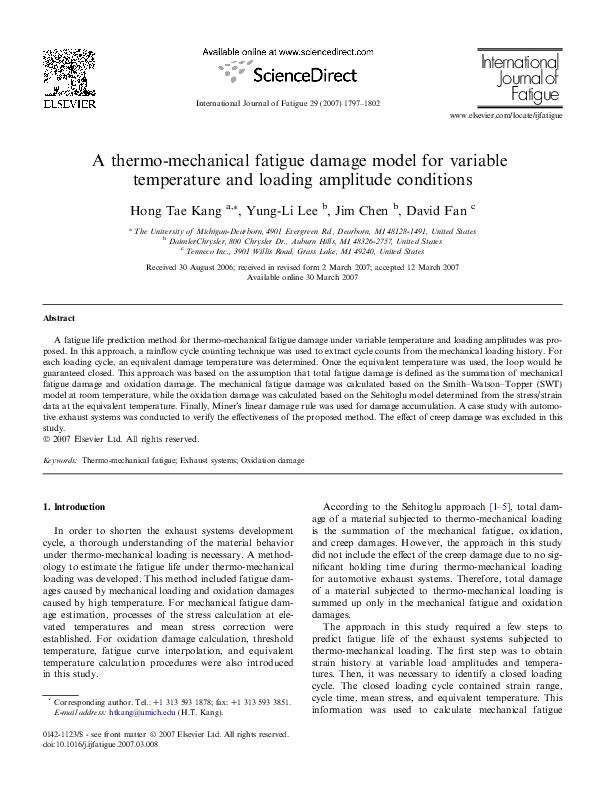 (PDF) A thermo-mechanical fatigue damage model for variable temperature and loading amplitude ...