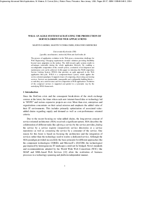 (PDF) 1 WSLS: An Agile System Facilitating the Production of Service-Oriented Web Applications