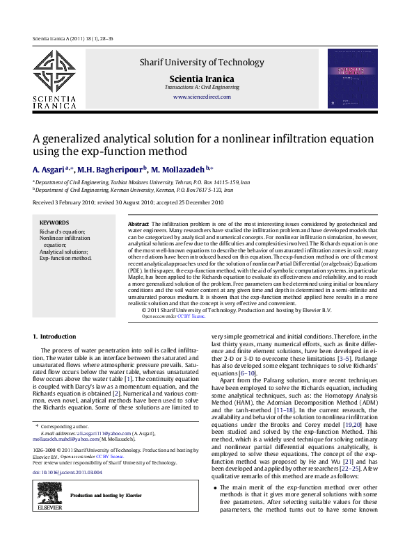 (PDF) A generalized analytical solution for a nonlinear infiltration equation using the exp ...