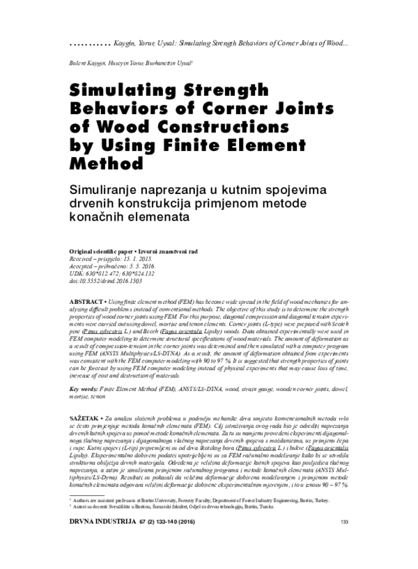Pdf Simulating Strength Behaviors Of Corner Joints Of Wood