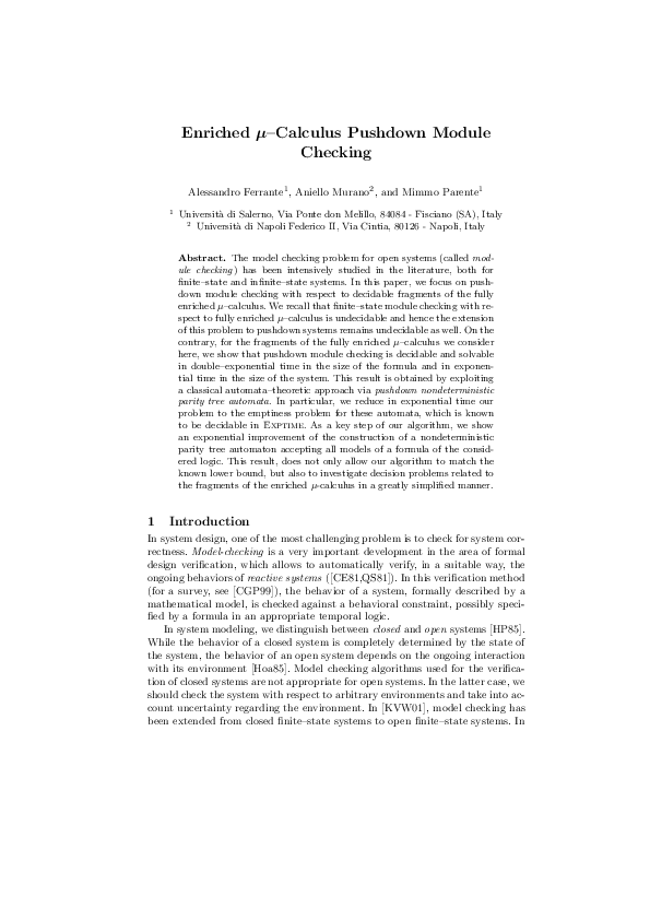 (PDF) Enriched μ–Calculus Pushdown Module Checking | Alecs Ferrante - Academia.edu