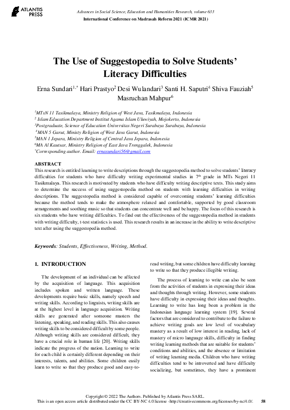 (PDF) The Use of Suggestopedia to Solve Students’ Literacy Difficulties