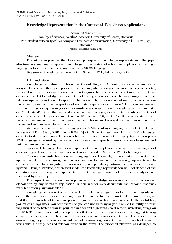 (PDF) Knowledge Representation in the Context of E-business Applications