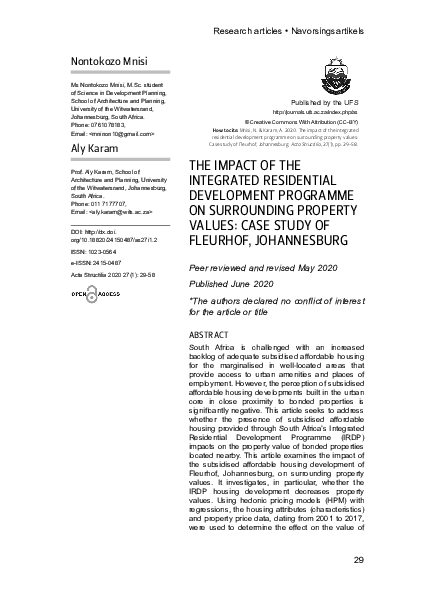 (PDF) The impact of the Integrated Residential Development Programme on ...