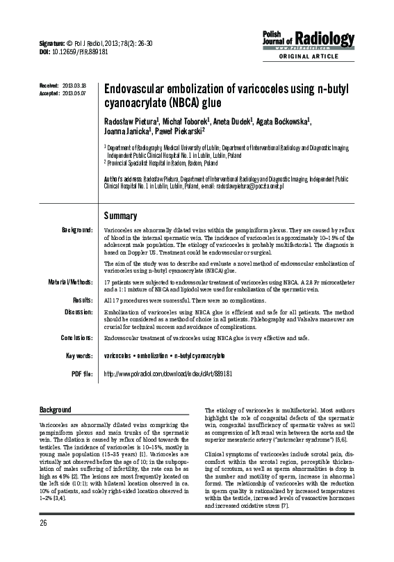 (PDF) Endovascular embolization of varicoceles using n-butyl ...