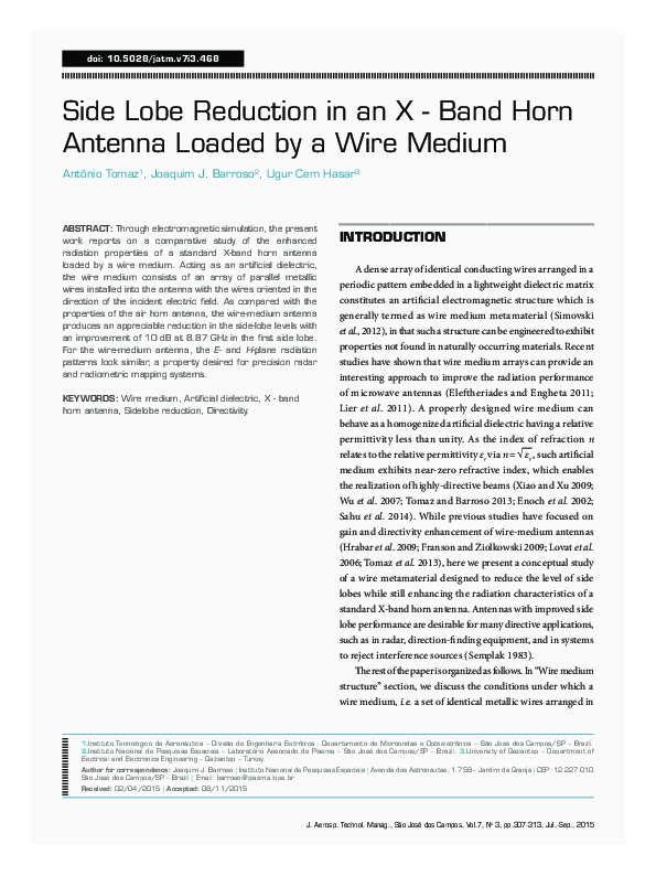 (PDF) Side Lobe Reduction in an X-Band Horn Antenna Loaded by a Wire Medium