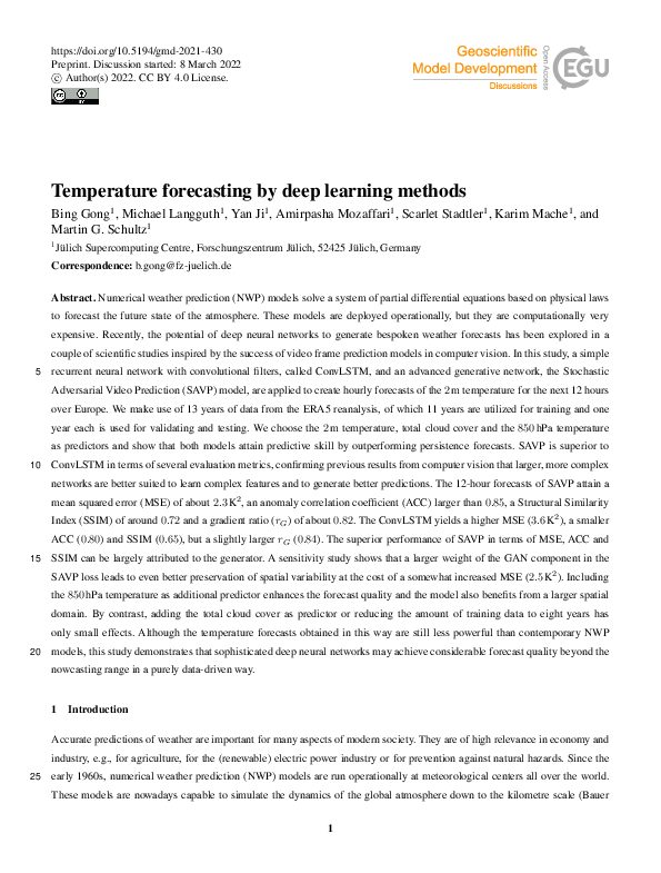 Pdf Temperature Forecasting By Deep Learning Methods