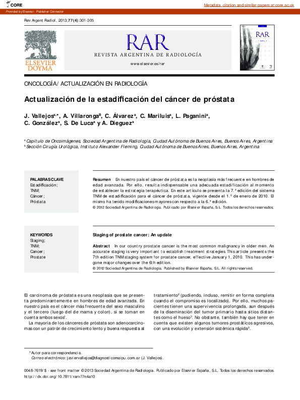 (PDF) Actualización de la estadificación del cáncer de próstata ...