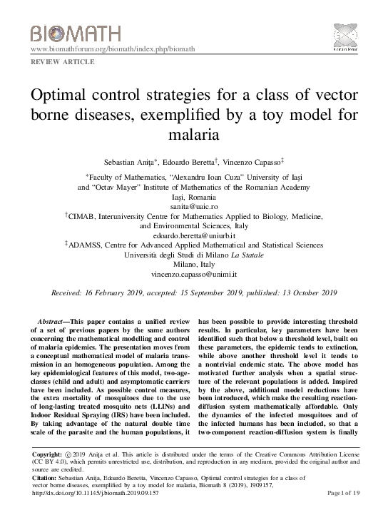 (PDF) Optimal control strategies for a class of vector borne diseases ...