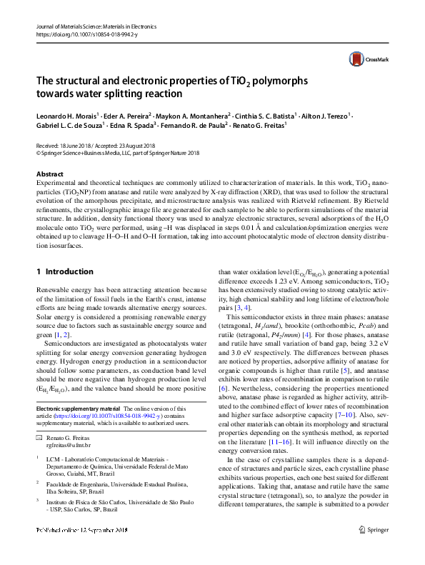 Pdf The Structural And Electronic Properties Of Tio2 Polymorphs Towards Water Splitting Reaction
