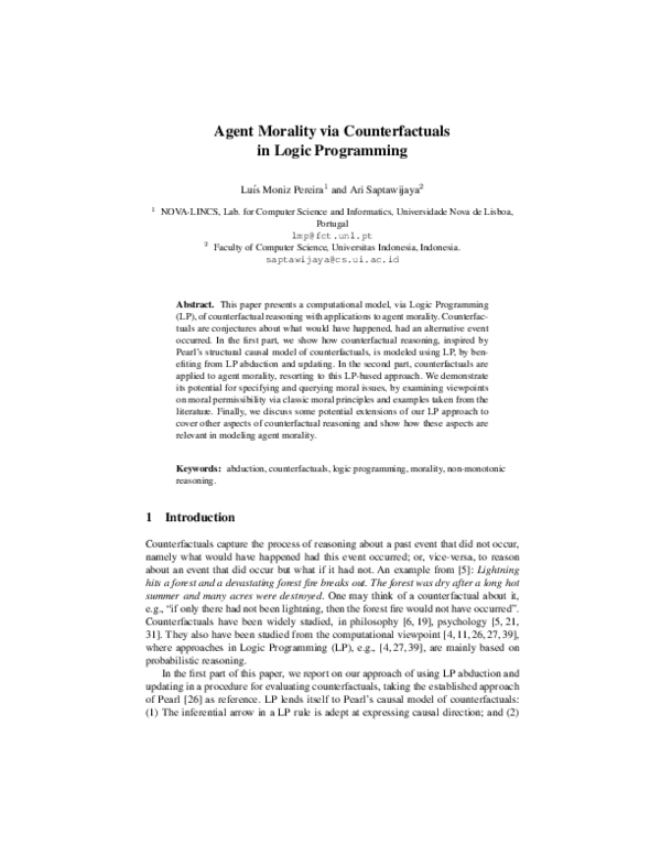 Agent Morality via Counterfactuals in Logic Programming