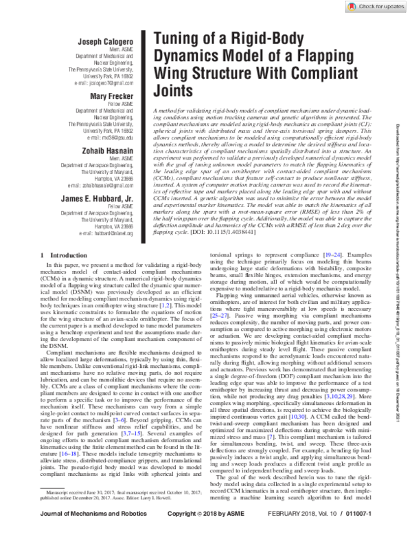 (PDF) Tuning of a Rigid-Body Dynamics Model of a Flapping Wing ...