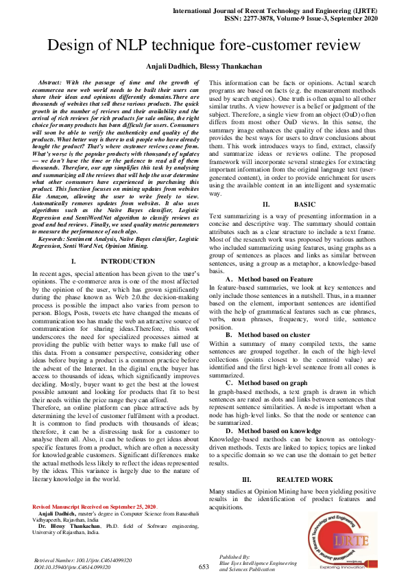 (PDF) Design of NLP Technique Fore-Customer Review