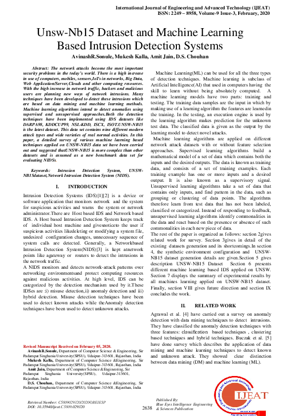 Pdf Unsw Nb15 Dataset And Machine Learning Based Intrusion Detection Systems