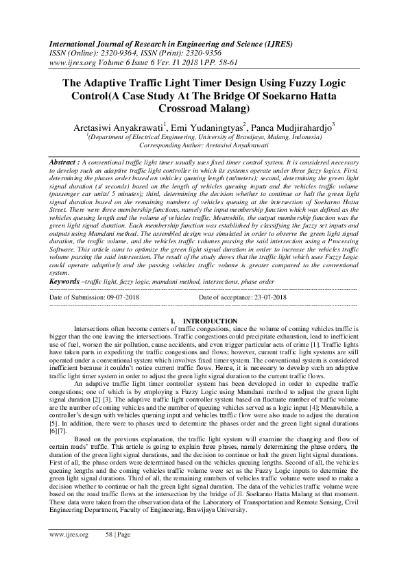 (PDF) The Adaptive Traffic Light Timer Design Using Fuzzy Logic