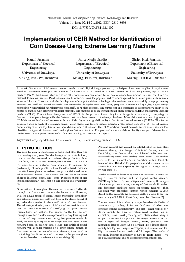 (PDF) Implementation of CBIR Method for Identification of Corn Disease Using Extreme Learning ...
