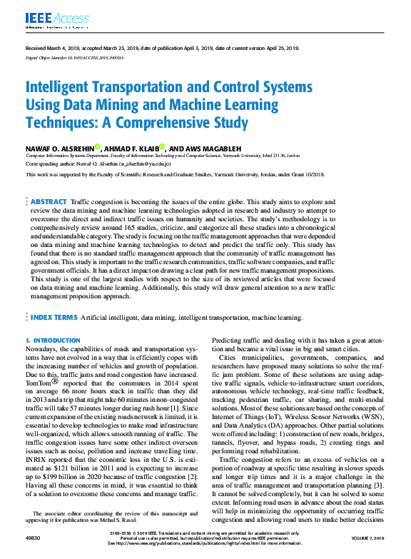 (PDF) Intelligent Transportation and Control Systems Using Data Mining and Machine Learning ...