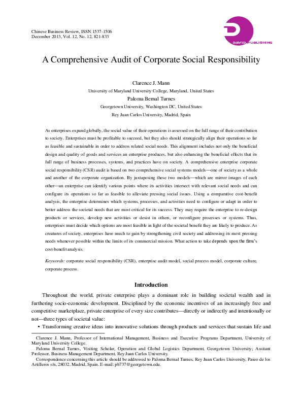 (PDF) A Comprehensive Audit of Corporate Social Responsibility