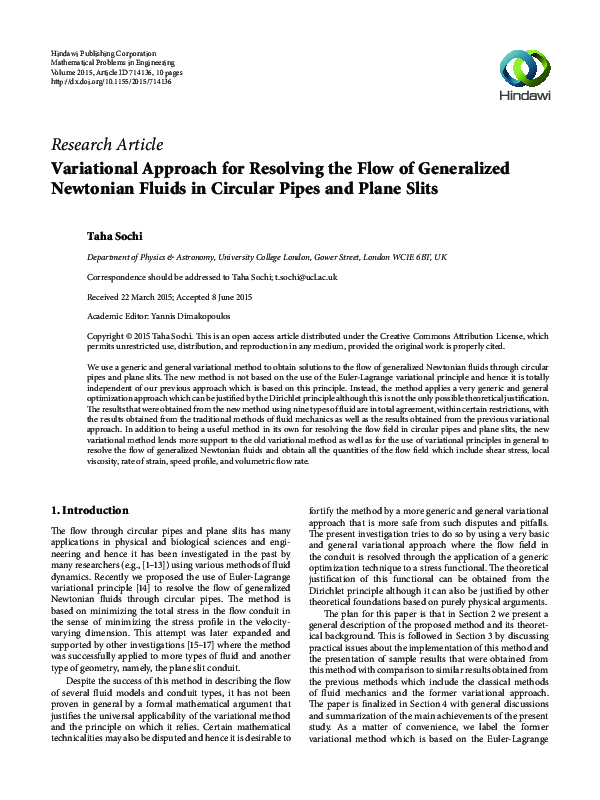 Pdf Variational Approach For Resolving The Flow Of Generalized Newtonian Fluids In Circular