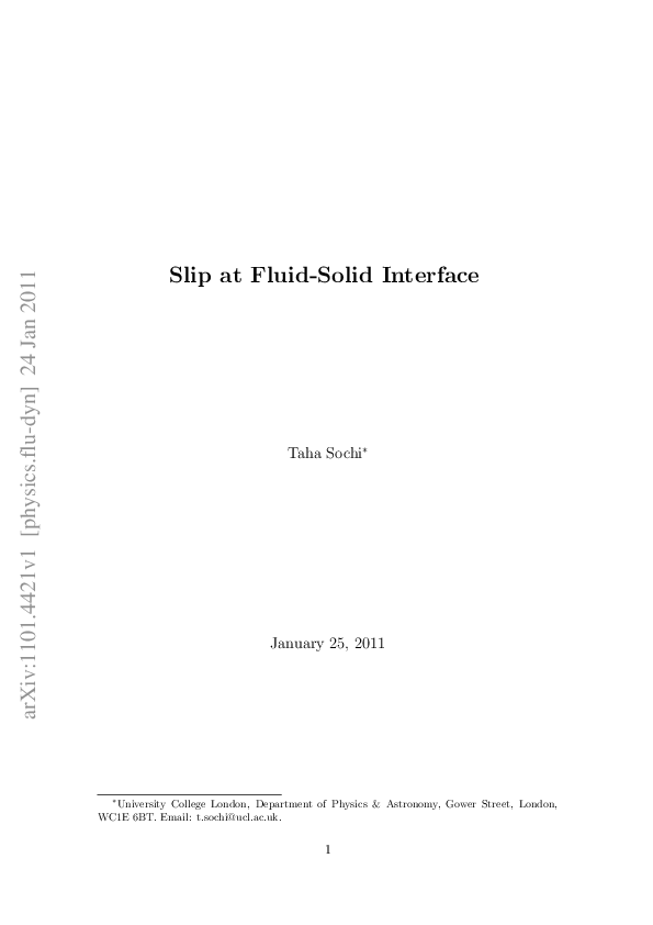 (PDF) Understanding Slip at Fluid-Solid Interfaces