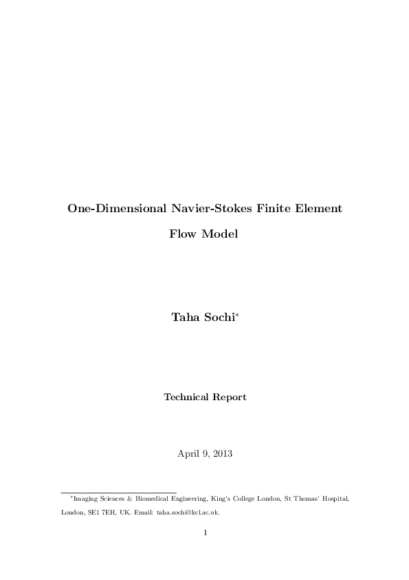 Pdf One Dimensional Navier Stokes Finite Element Flow Model