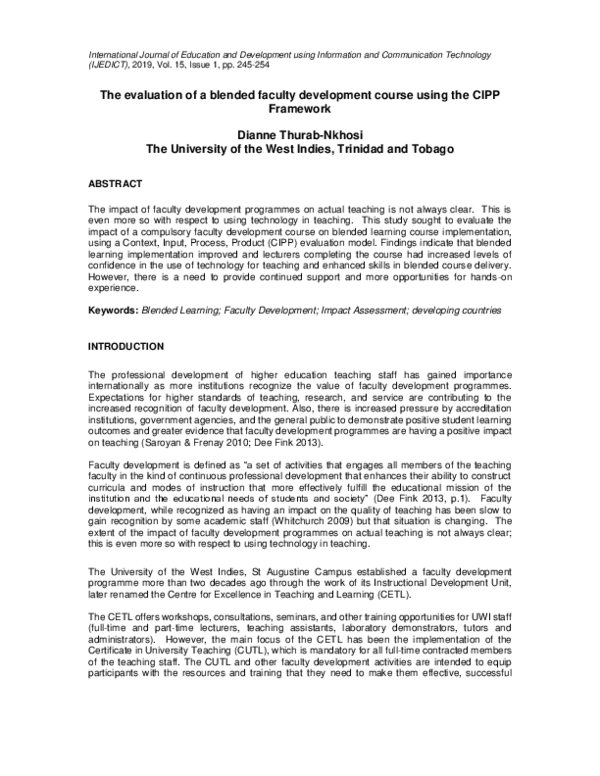 (PDF) The Evaluation of a Blended Faculty Development Course Using the CIPP Framework