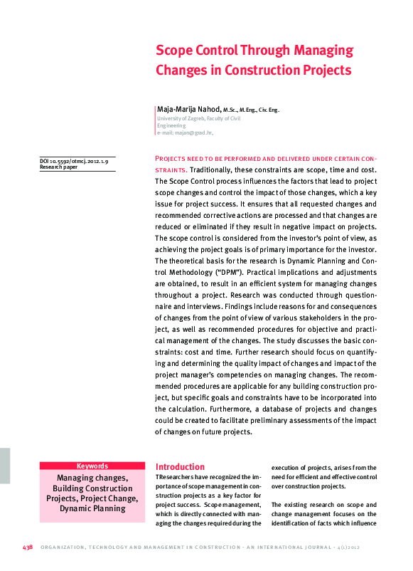 (PDF) Scope Control Through Managing Changes in Construction Projects