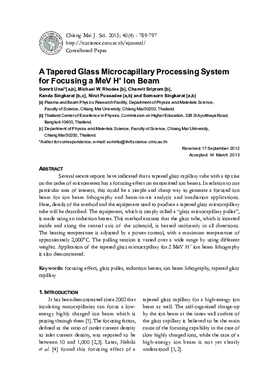 (PDF) A Tapered Glass Microcapillary Processing System for Focusing a ...