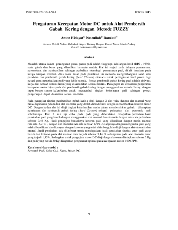(PDF) Pengaturan Kecepatan Motor DC untuk Alat Pembersih Gabah Kering ...