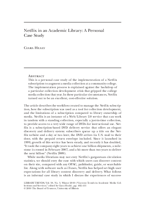 (PDF) Netflix in an Academic Library: A Personal Case Study