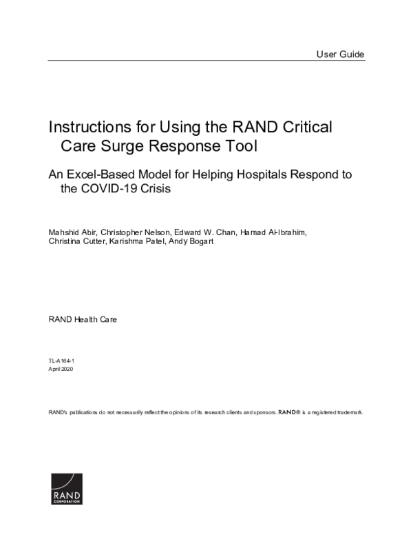(PDF) RAND Critical Care Surge Response Tool: An Excel-Based Model for ...