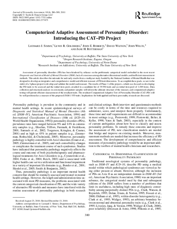 (PDF) Computerized Adaptive Assessment of Personality Disorder ...