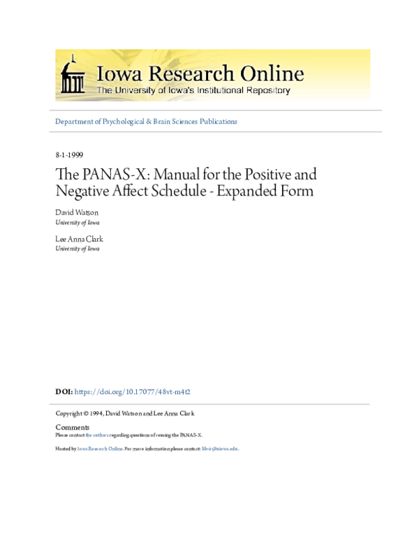(PDF) The PANAS-X: Manual for the Positive and Negative Affect Schedule ...