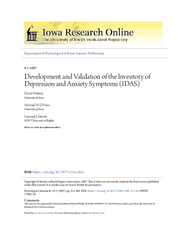 (PDF) Development and validation of the Inventory of Depression and ...