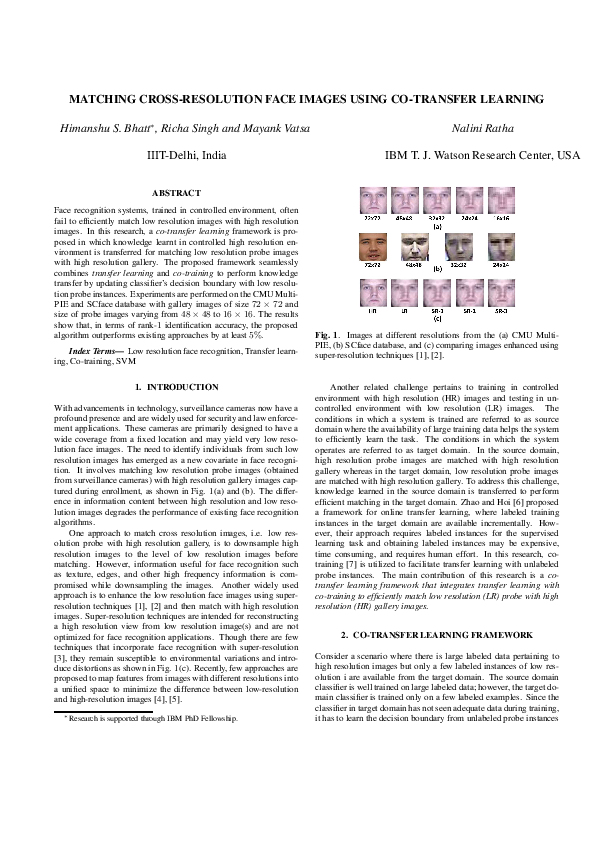 (PDF) Matching cross-resolution face images using co-transfer learning