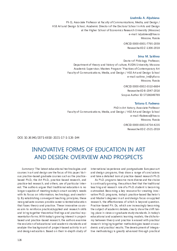 (PDF) Innovative Forms of Education in Art and Design: Overview and ...