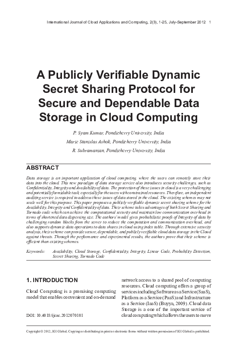 Pdf A Publicly Verifiable Dynamic Secret Sharing Protocol For Secure And Dependable Data