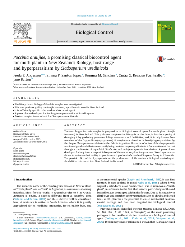 (PDF) Puccinia araujiae , a promising classical biocontrol agent for ...