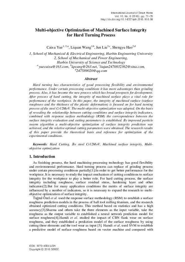 (PDF) Multi-objective Optimization of Machined Surface Integrity for Hard Turning Process