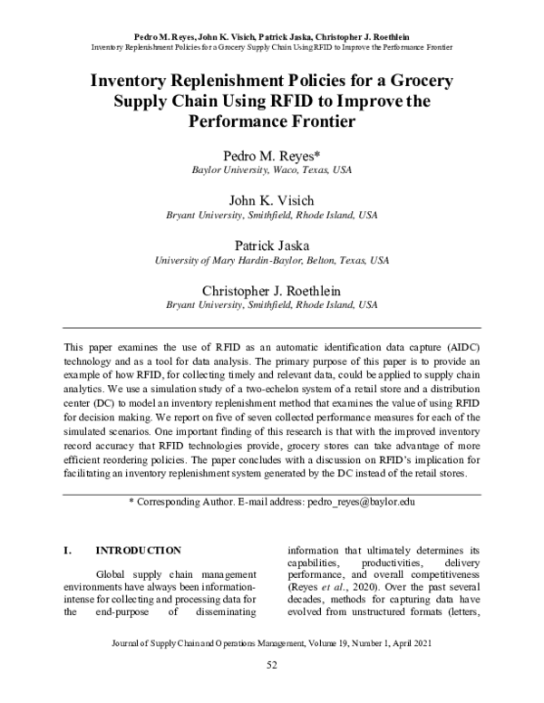 (PDF) Inventory Replenishment Policies for a Grocery Supply Chain Using ...