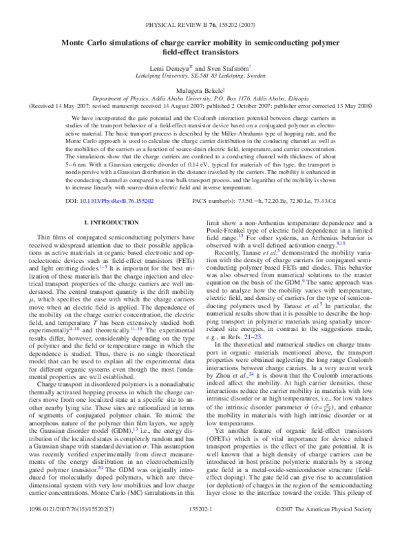 (PDF) Monte Carlo simulations of charge carrier mobility in ...