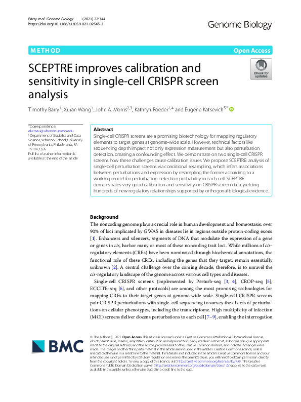(PDF) SCEPTRE improves calibration and sensitivity in single-cell ...