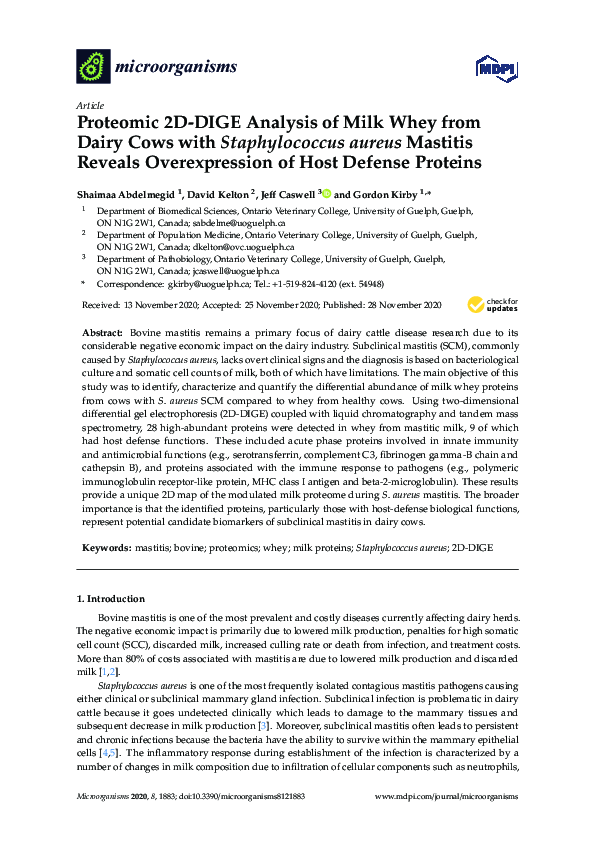 (PDF) Proteomic 2D-DIGE Analysis of Milk Whey from Dairy Cows with ...