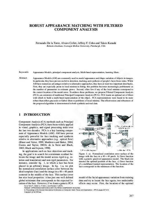 (PDF) Robust Appearance Matching with Filtered Component Analysis