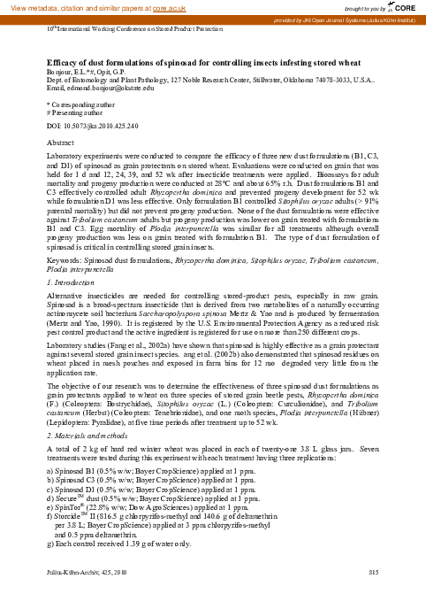 (PDF) Efficacy of dust formulations of spinosad for controlling insects ...