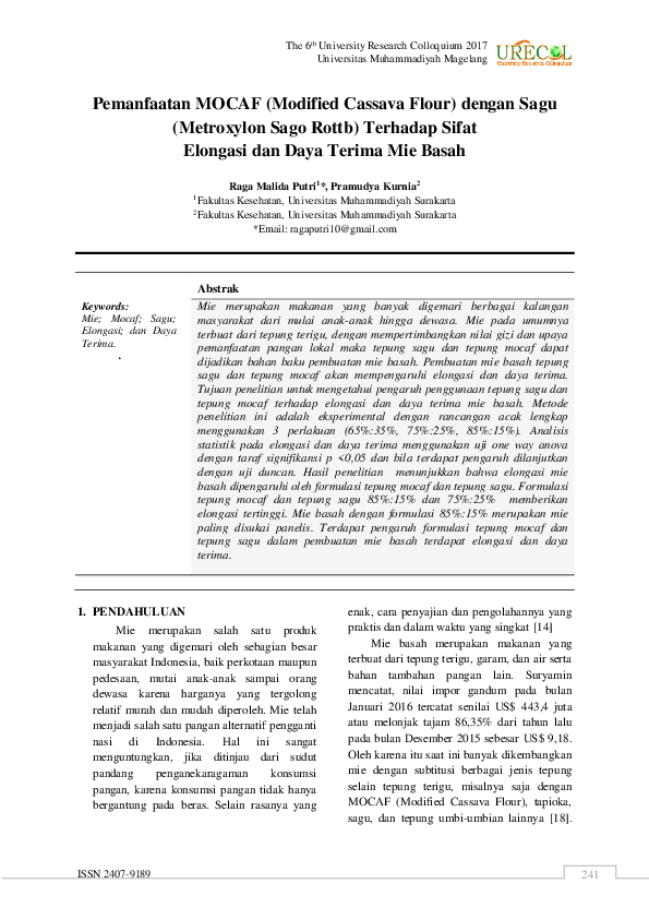 (PDF) Pemanfaatan Mocaf (Modified Cassava Flour) dengan Sagu (Metroxylon Sago Rottb) Terhadap ...
