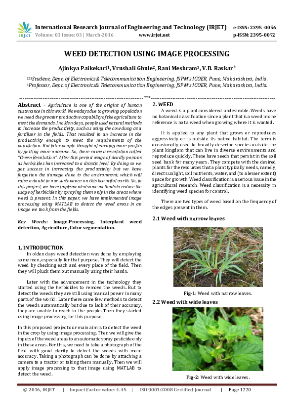 (PDF) Weed Detection Using Image Processing