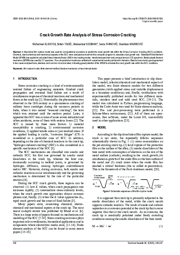 (PDF) Crack Growth Rate Analysis of Stress Corrosion Cracking