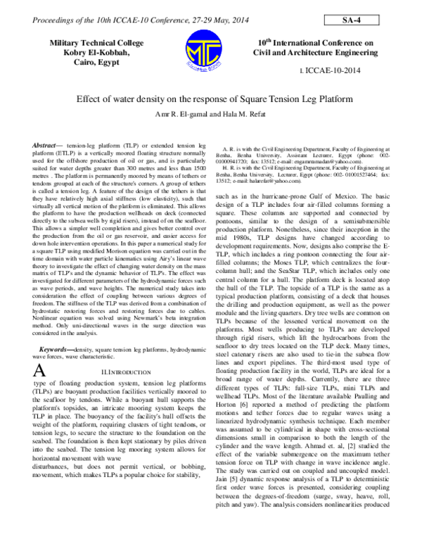 (PDF) Effect of water density on the response of Square Tension Leg ...